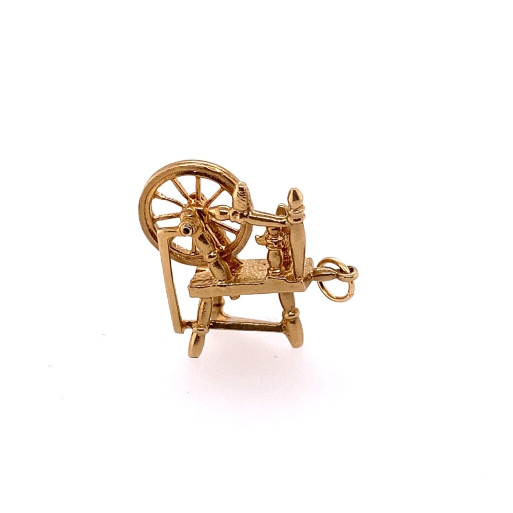 Vintage Spinning Wheel Articulated 3D Charm 14k Yellow Gold – MDLive by ...