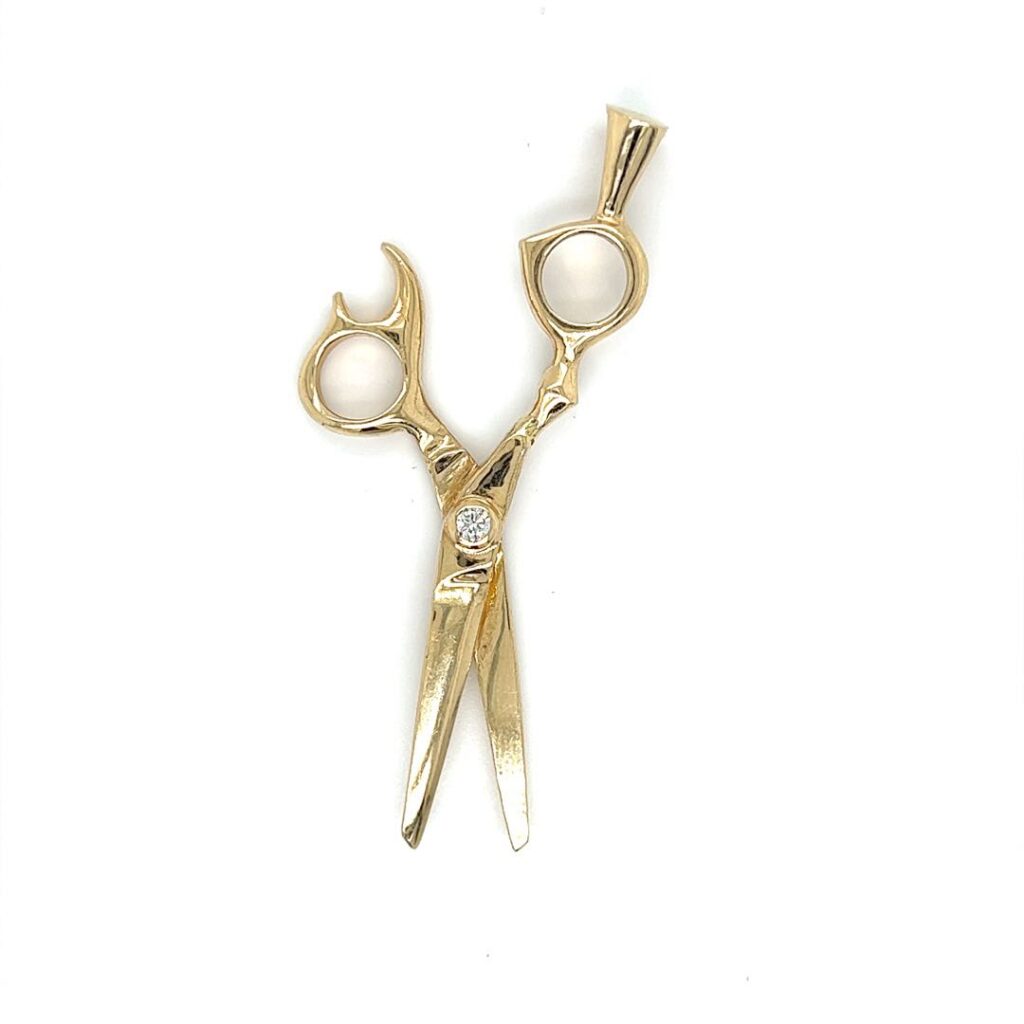 Large Diamond Cutting Shears Hair Scissors Pendant 14k Yellow Gold ...